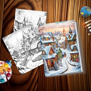 Winter Christmas Villages Coloring Page Enchanted Winter Village ...