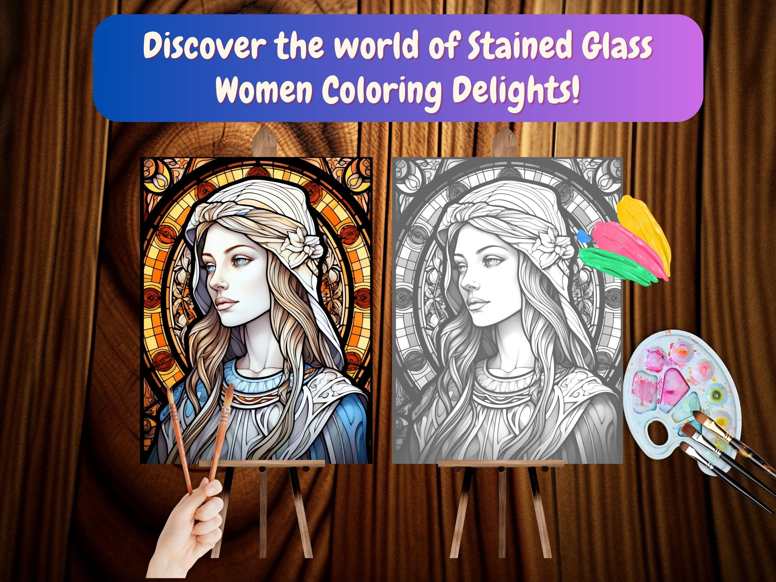 Stained Glass Women Coloring Pages of Stained Glass Coloring - Etsy