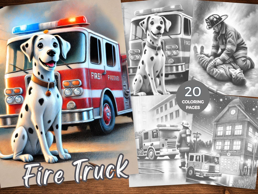 Fire Truck Coloring Book Firefighters Coloring Pages for Stress Relief ...