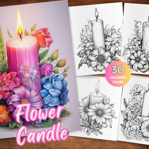 Flower Candle Coloring Pages for Adults Candle and Floral Coloring Book ...