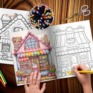 Adorable Storefront Grayscale Coloring Pages Kawaii Frontstore Coloring ...