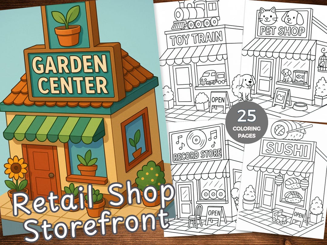 3D Retail Storefront Coloring Page, Printable Boutique, Bakery, Shop ...