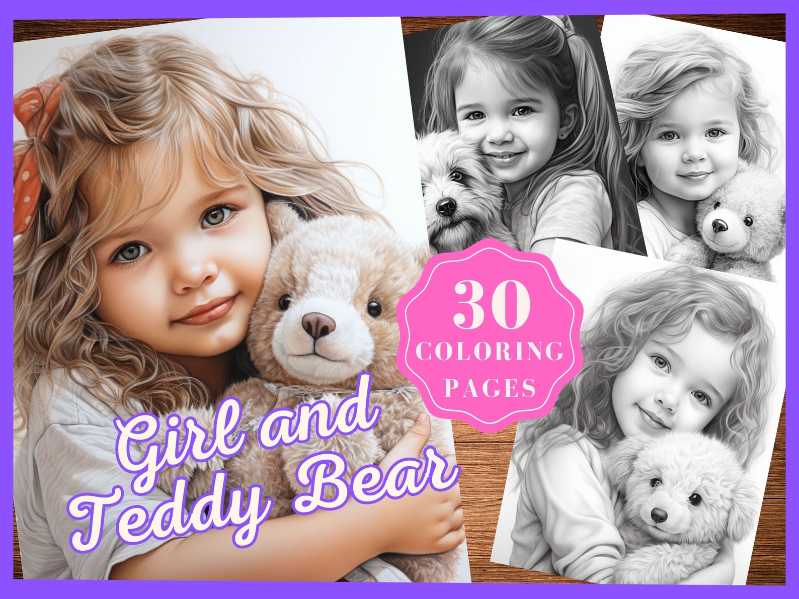 Girl and Teddy Coloring Pages for Kids Cute Teddy Coloring - Etsy