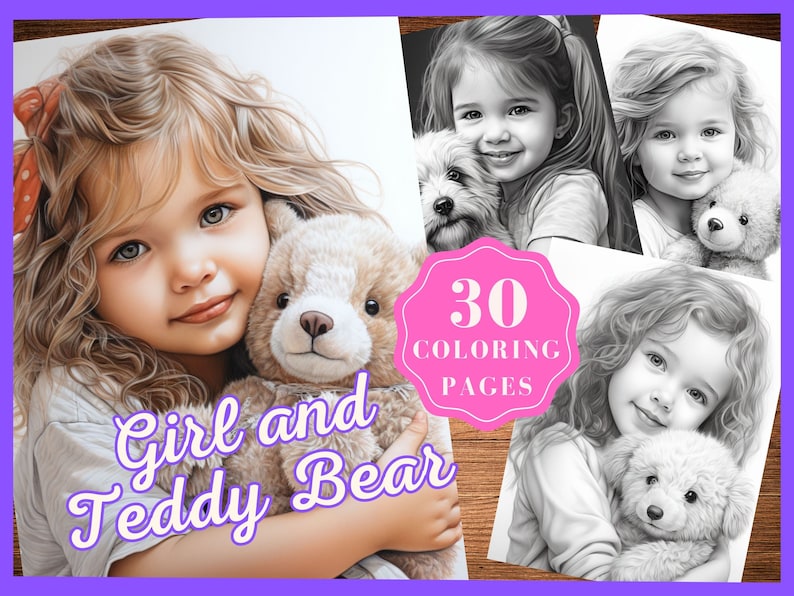 Girl and Teddy Coloring Pages for Kids Cute Teddy Coloring - Etsy