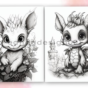 30 Baby Woodland Dragon Fantasy Coloring Page Book,instant Download ...