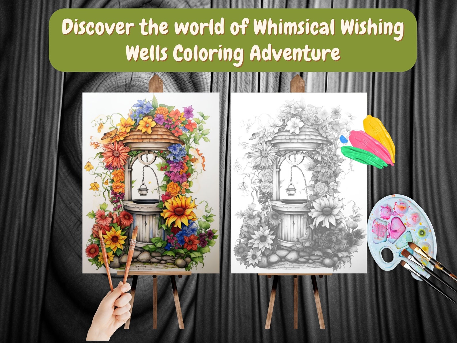 Whimsical Wishing Wells Coloring Pages Printable Enchanted Wellspring ...