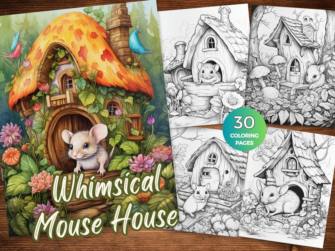 Whimsical Mouse House Coloring Pages Magical Mouse House Coloring Book ...