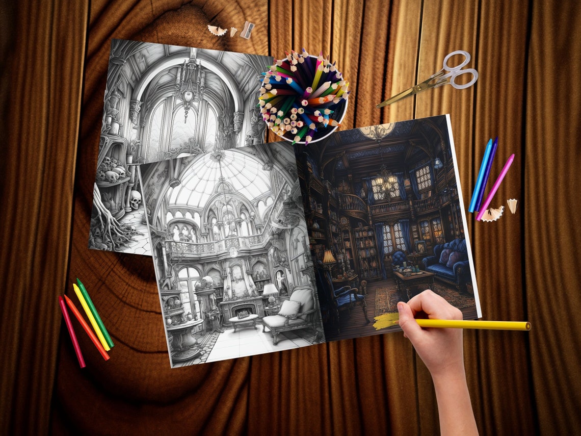 Gothic Interior Coloring Book Instant Download Gothic Architecture ...