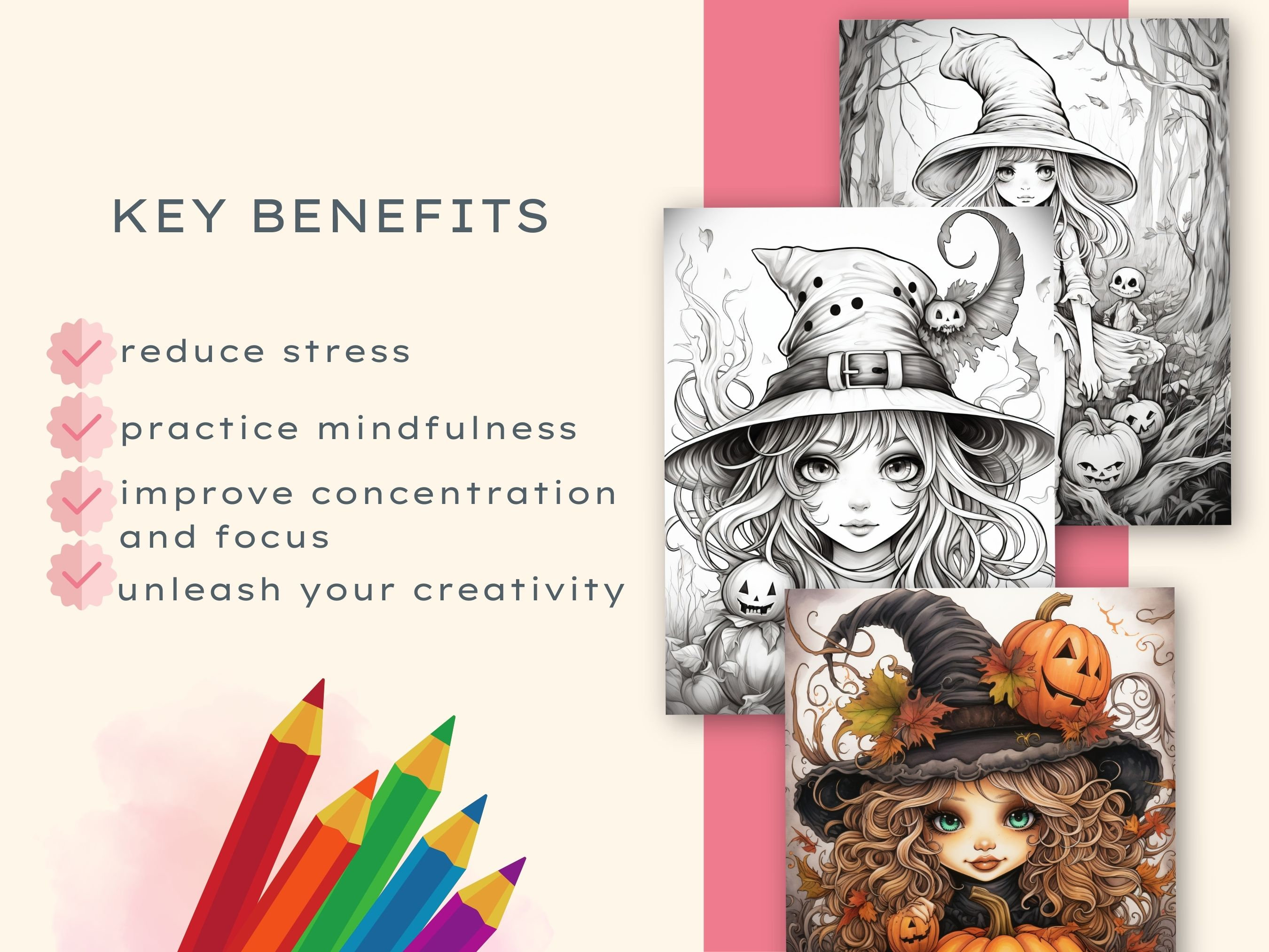 Halloween Witch Coloring Pages Fantasy Coloring Pages Kids - Etsy