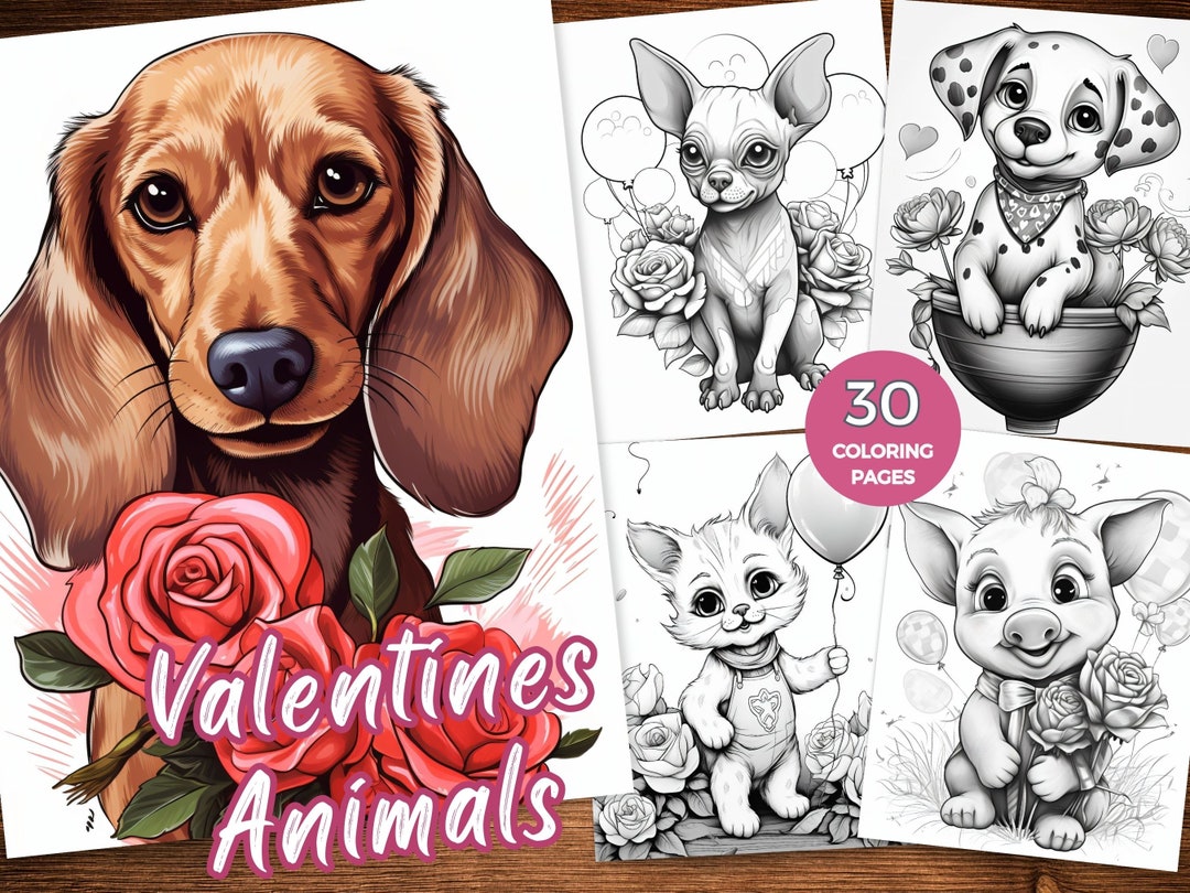 Happy Valentines Coloring Pages Dog Valentines Animals Coloring Book ...