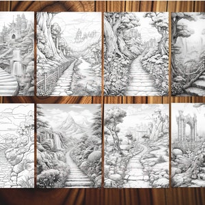 Fantasy Path Coloring Page Enchanted Landscapes Coloring Book Whimsical ...