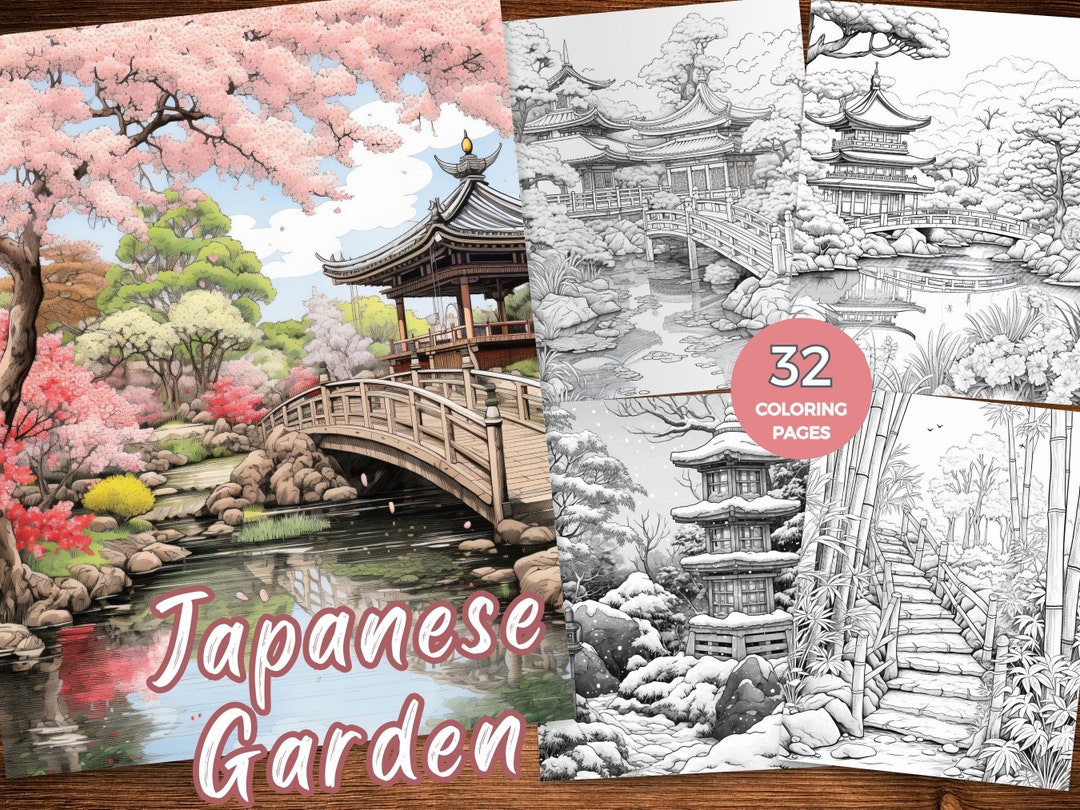 Japanese Garden Coloring Pages Zen Gardens Coloring Book Coloring Book ...