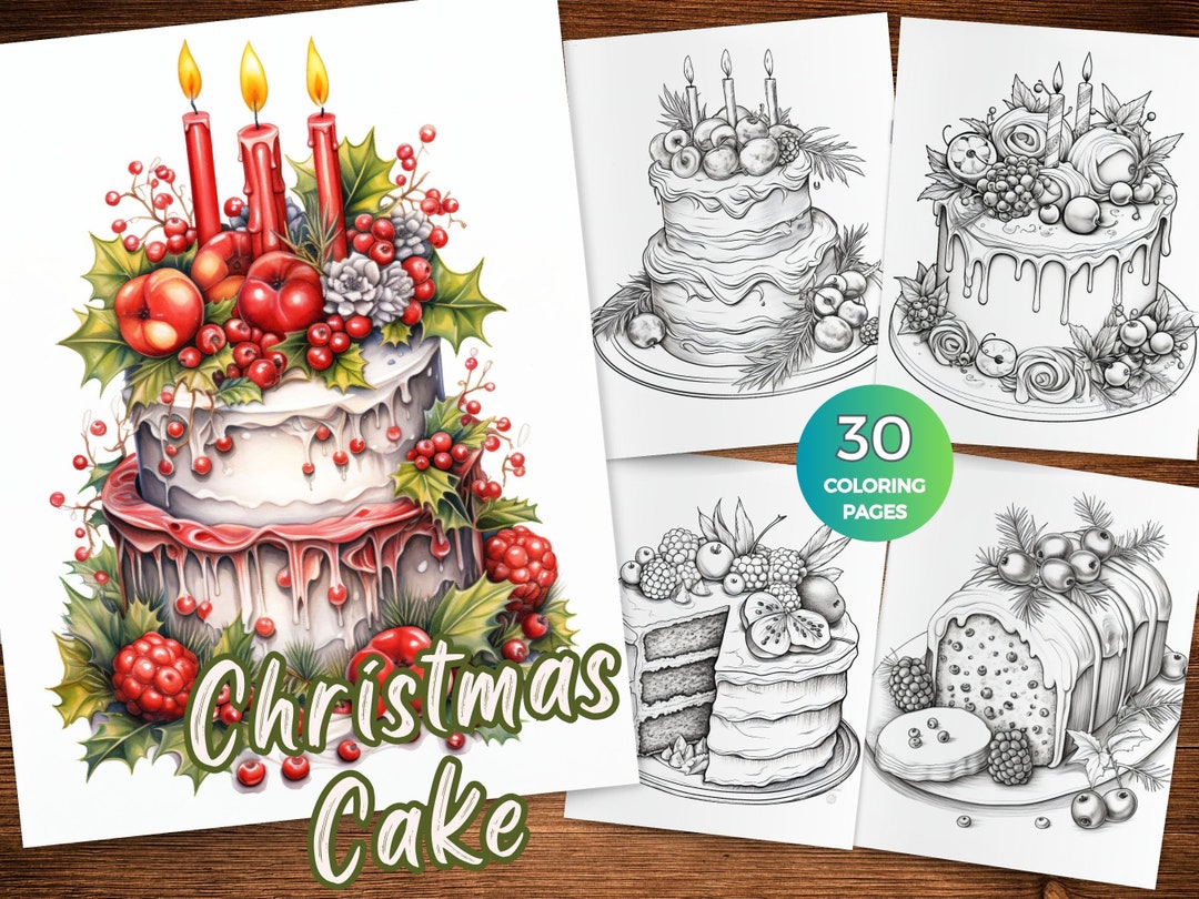 Christmas Cake Coloring Pages Festive Dessert Coloring Sheets Christmas ...