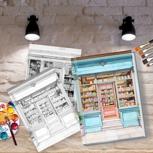 Storefront Coloring Page Storefront Grayscale Coloring Book Instant ...