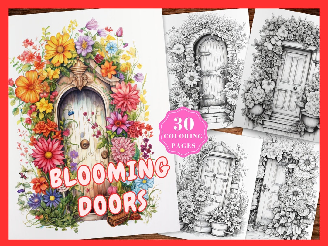 Blooming Fairy Doors Coloring Book for Adults Instant Download Flower ...