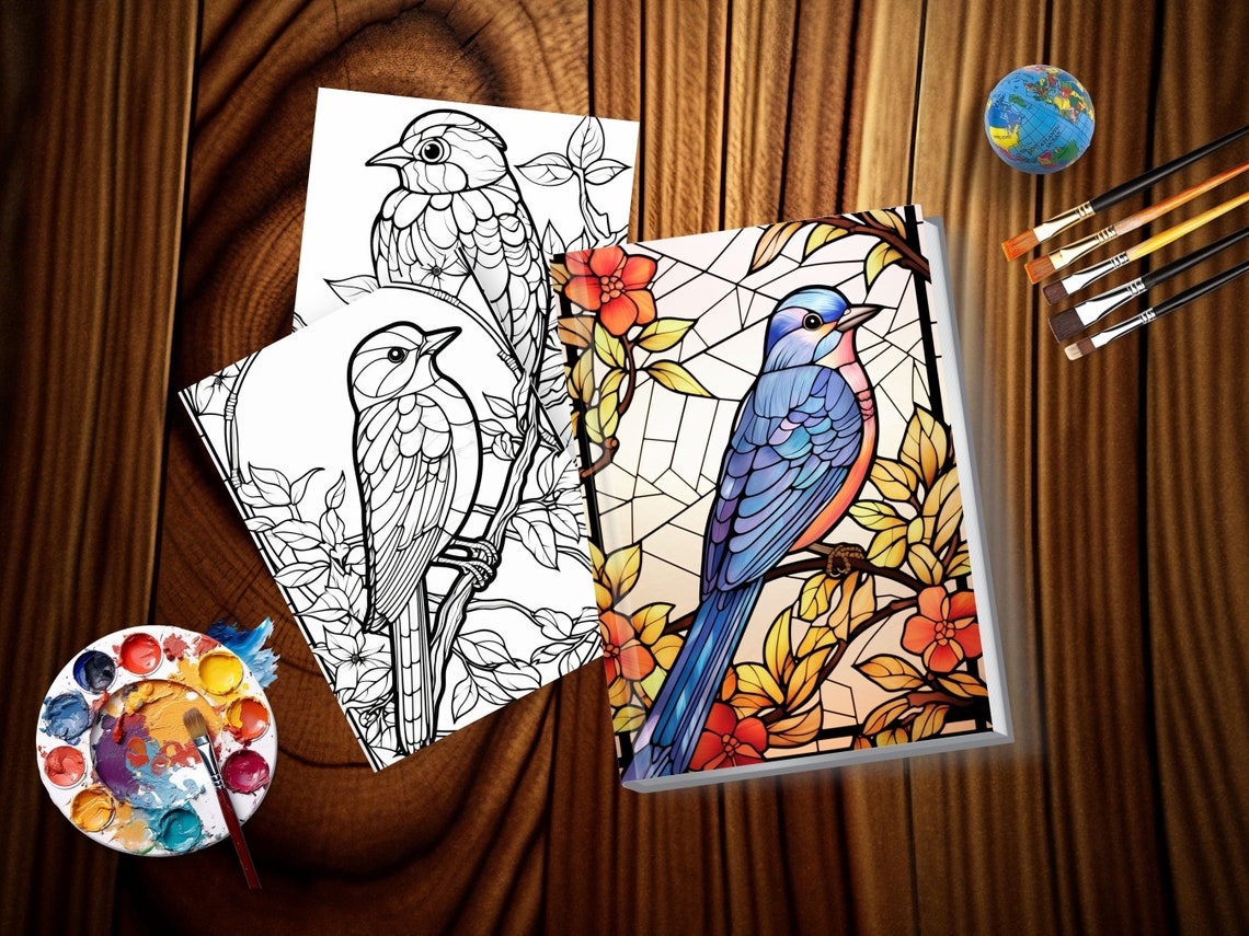 Stained Glass Birds Coloring Pages for Adults Printable Stained Glass ...