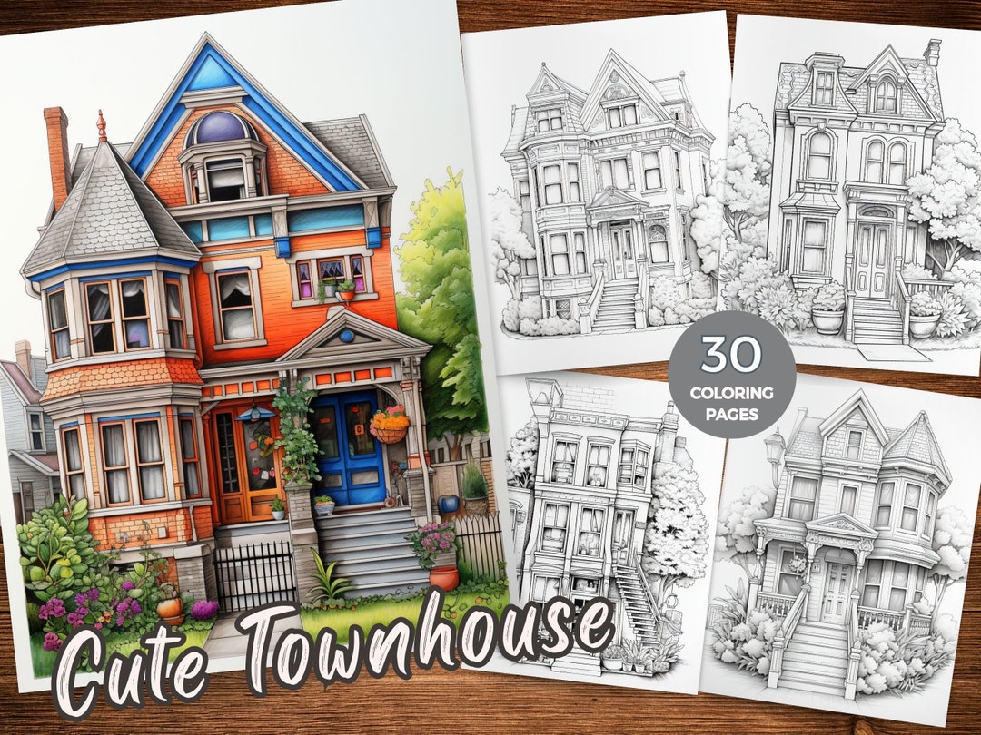 Cute Townhouse Coloring Pages for Adults Instant Download House ...