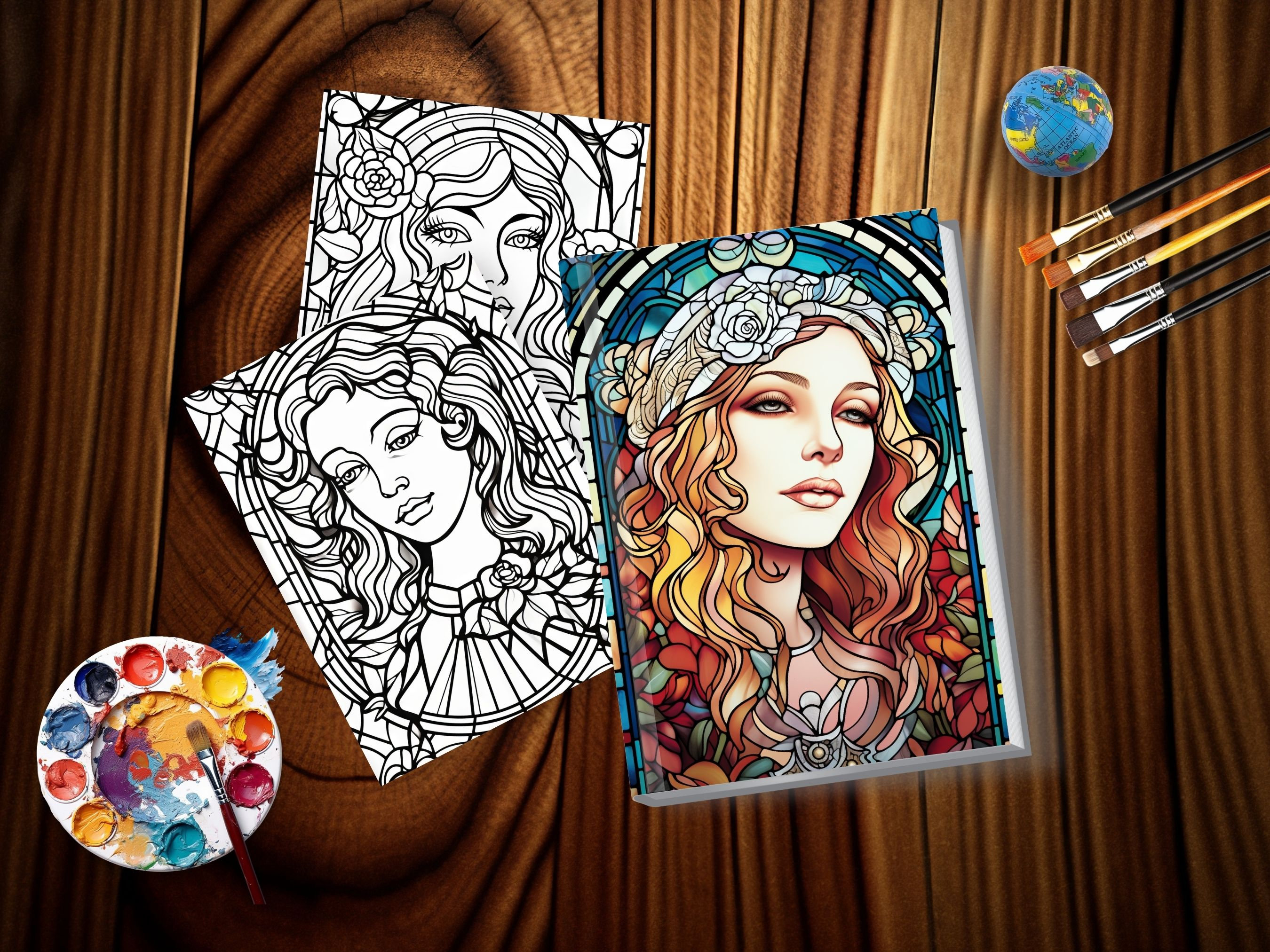 Stained Glass Women Coloring Pages of Stained Glass Coloring - Etsy