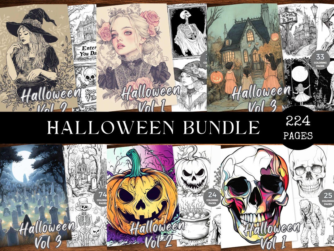 Halloween Coloring Pages BUNDLE for Adults Gothic Fantasy Coloring ...