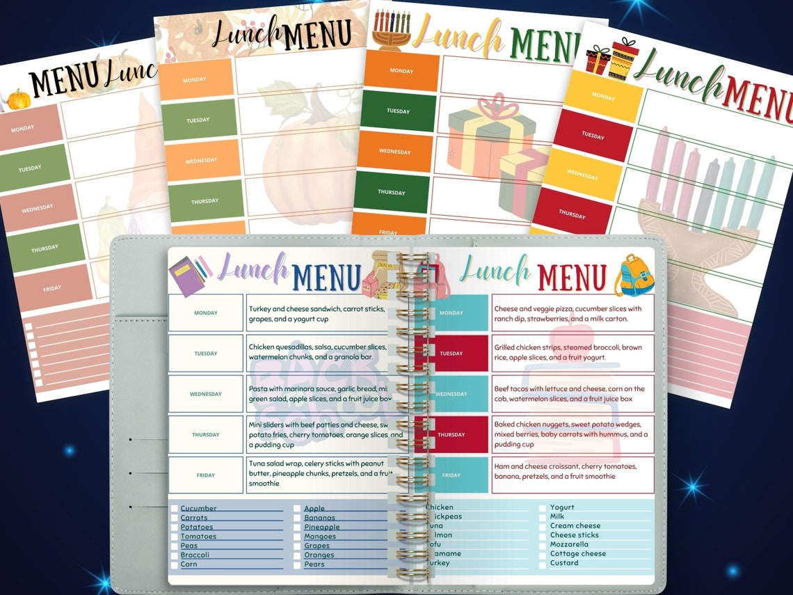 Editable Lunch Menu for Kids, INSTANT DOWNLOAD, Editable PDF Kids Lunch ...