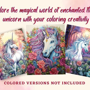 Flower Unicorns Fantasy Coloring Page Book, INSTANT DOWNLOAD, Grayscale ...