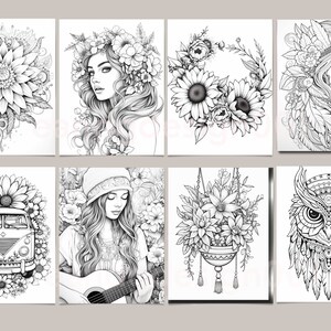 Boho Hippie Pdf Coloring Pages for Adults Instant Download Mandala ...