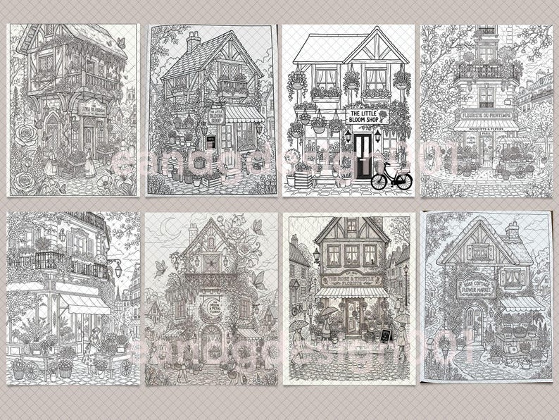 Spring Flower Market Coloring Pages Printable, Parisian Flower Shop ...