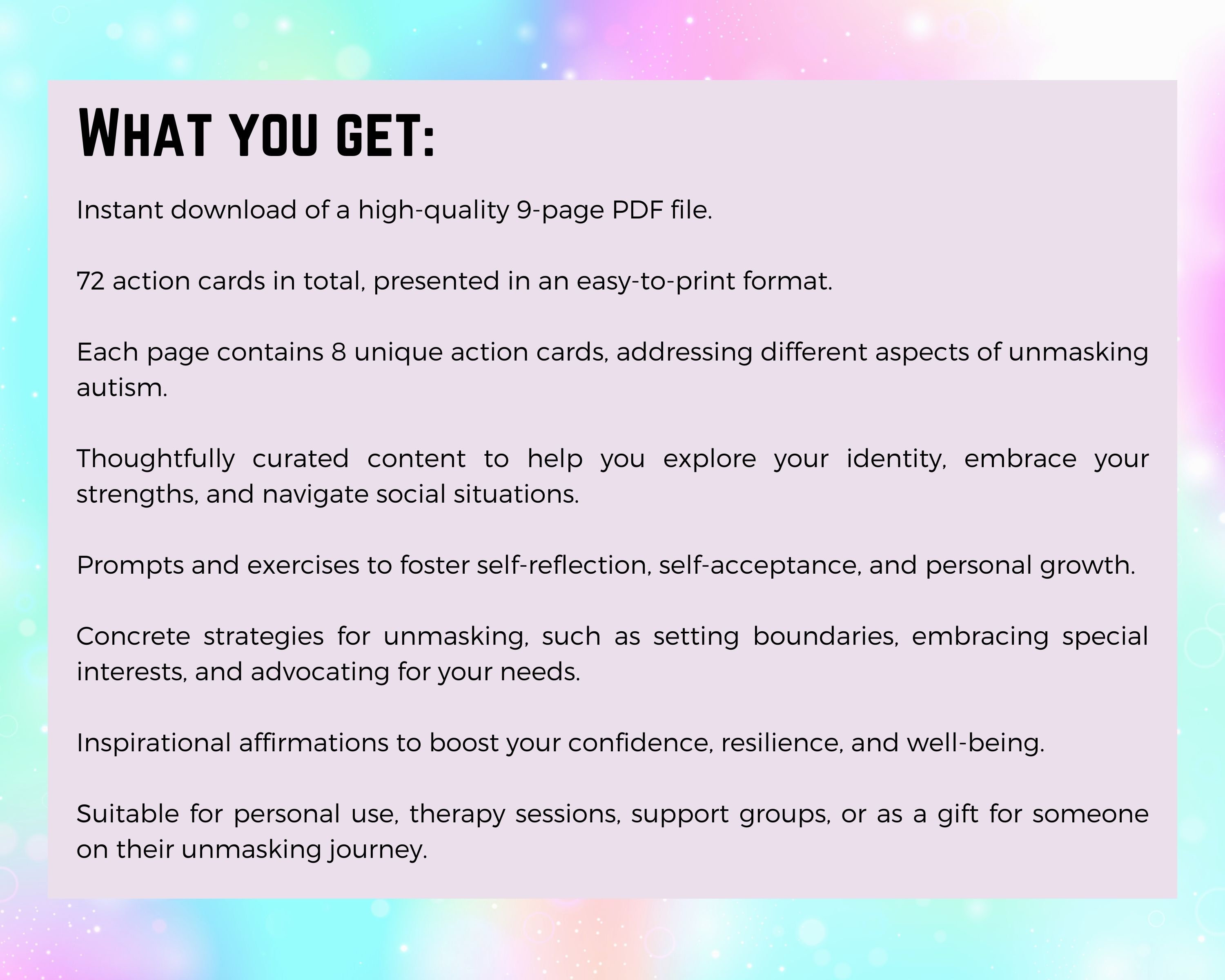 Unmask Autism Cards Therapy Unmasking Autism Planner Stimming ...