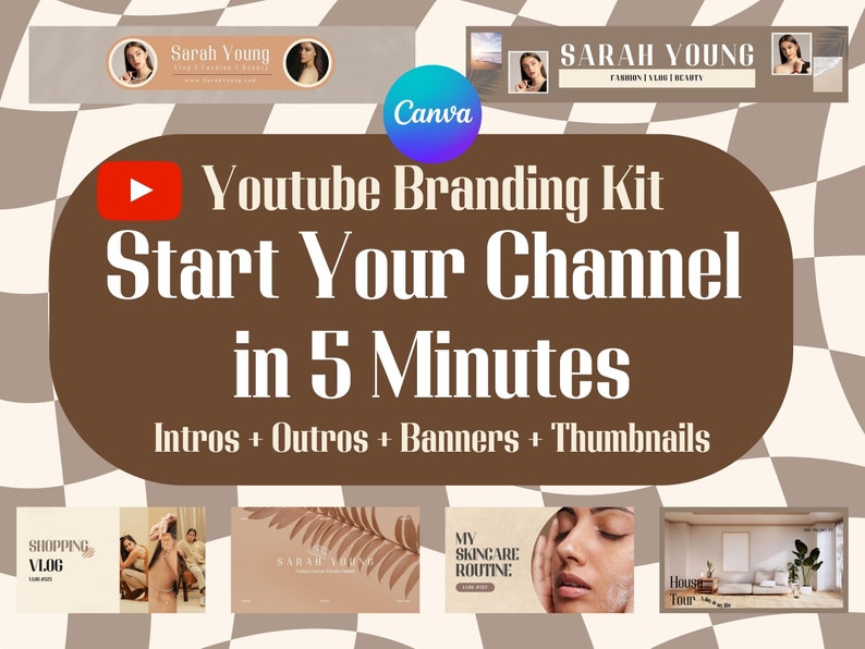Minimal Brown Editable Banner, Intro & Outro, and Thumbnails Trendy ...