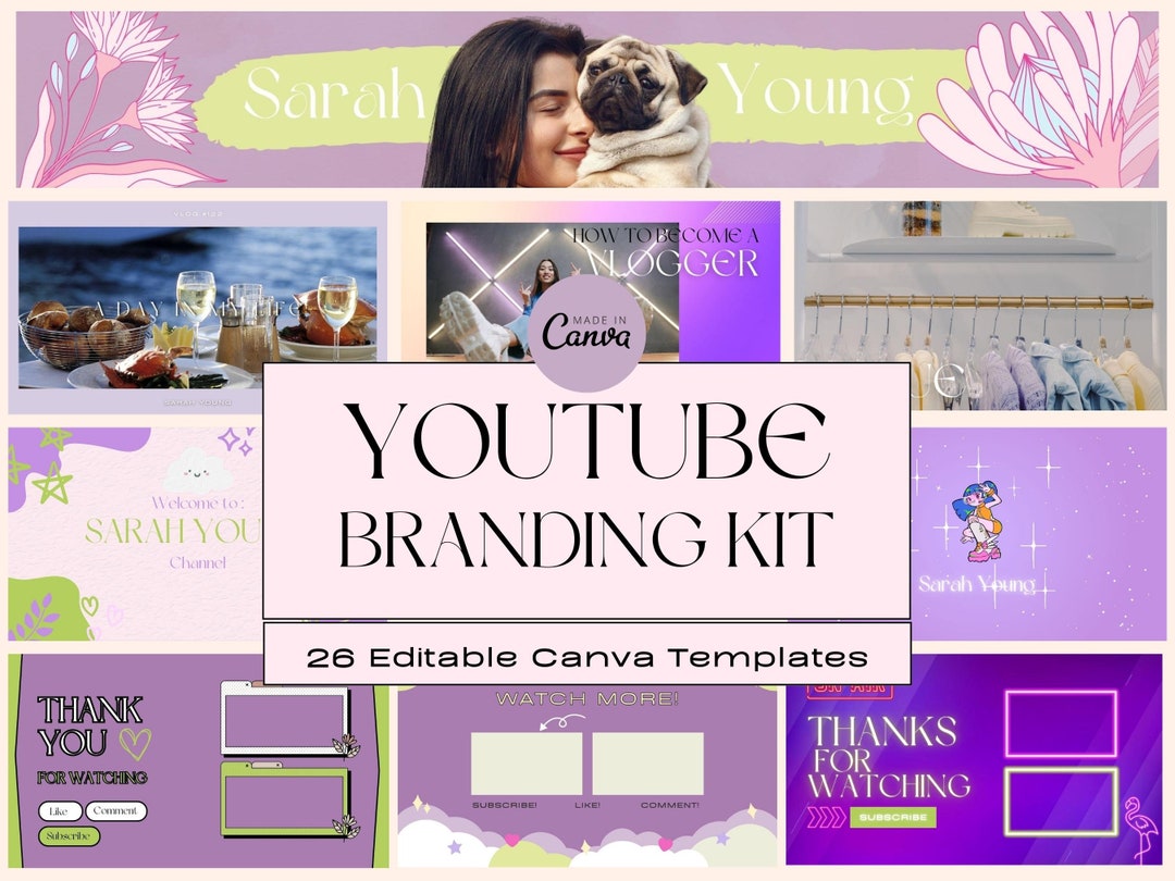 Youtube Branding Kit Editable Canva Templates for Banner, Intro, Outro ...