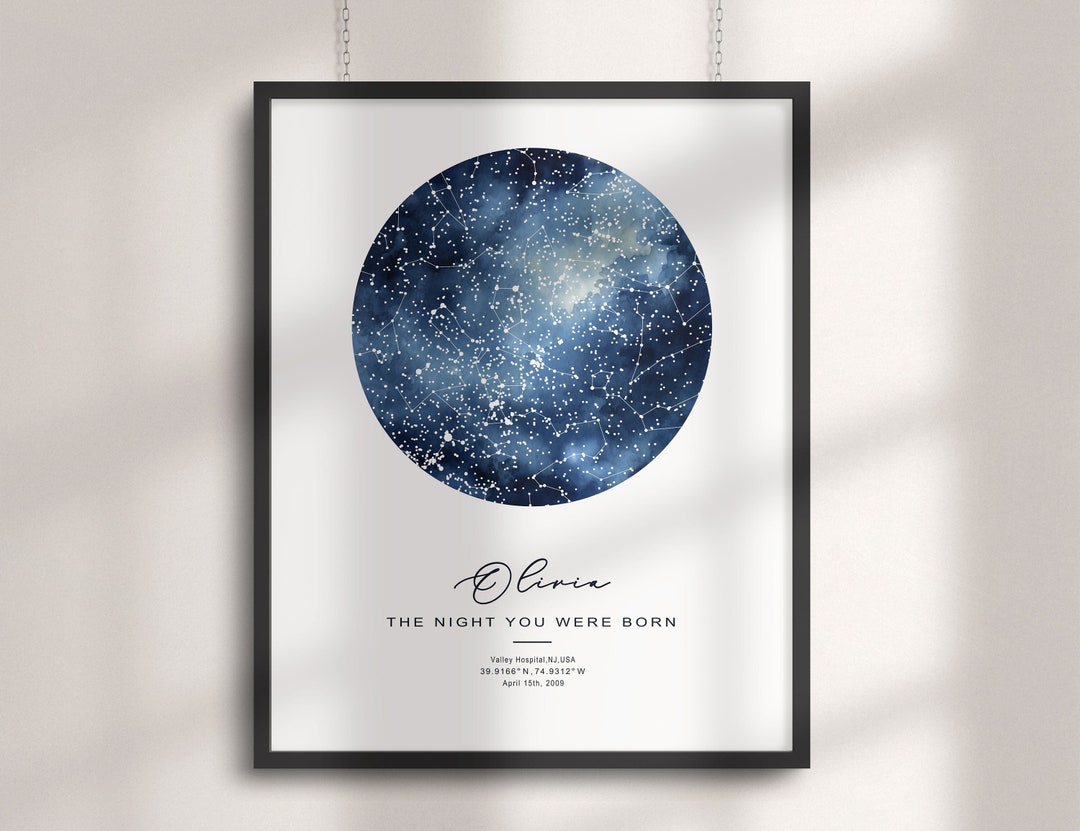 New Born Star Map, Custom Birthday Star Map, Night You Were Born Star ...