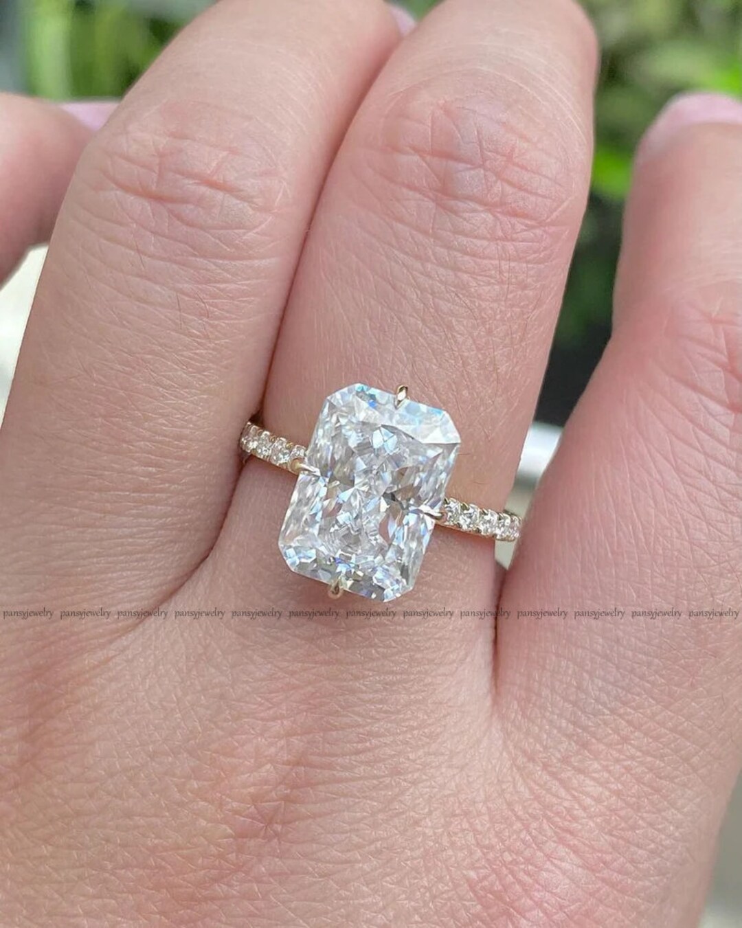 Radiant Cut Moissanite Engagement Ring Unique Compass Setting Hidden ...