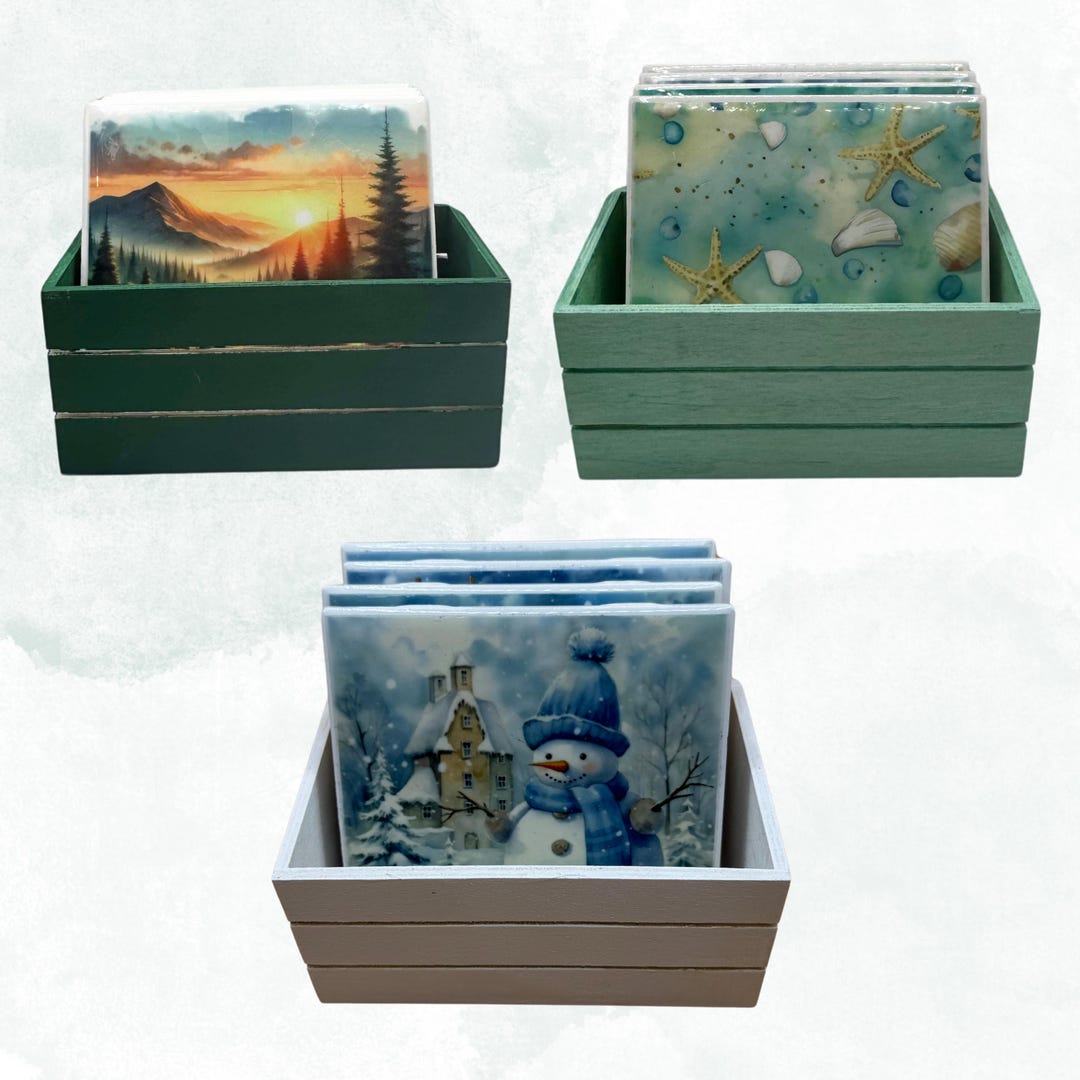 Boxed Ceramic Tile Coaster Set - Etsy