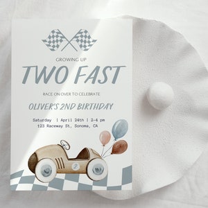 Growing up TWO Fast Birthday Boy Party Invitation - Etsy