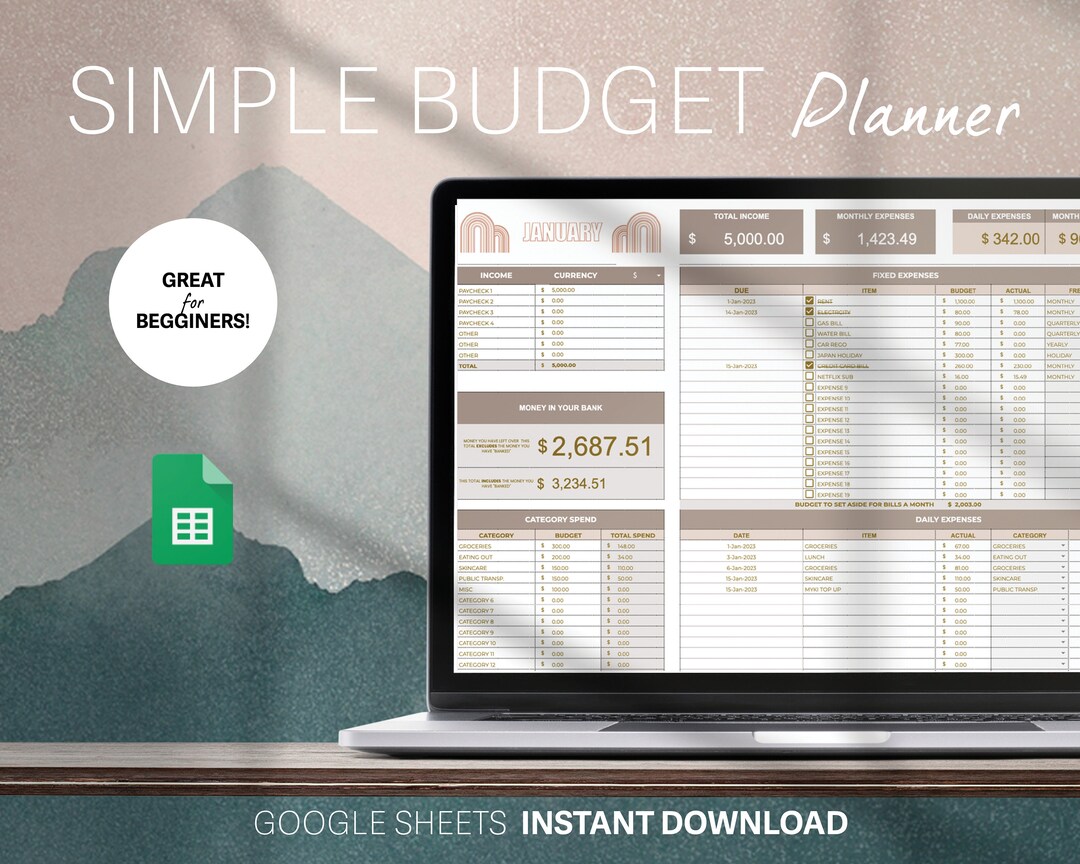 Monthly Budget Planner for Google Sheets, Budget Template, Budget ...