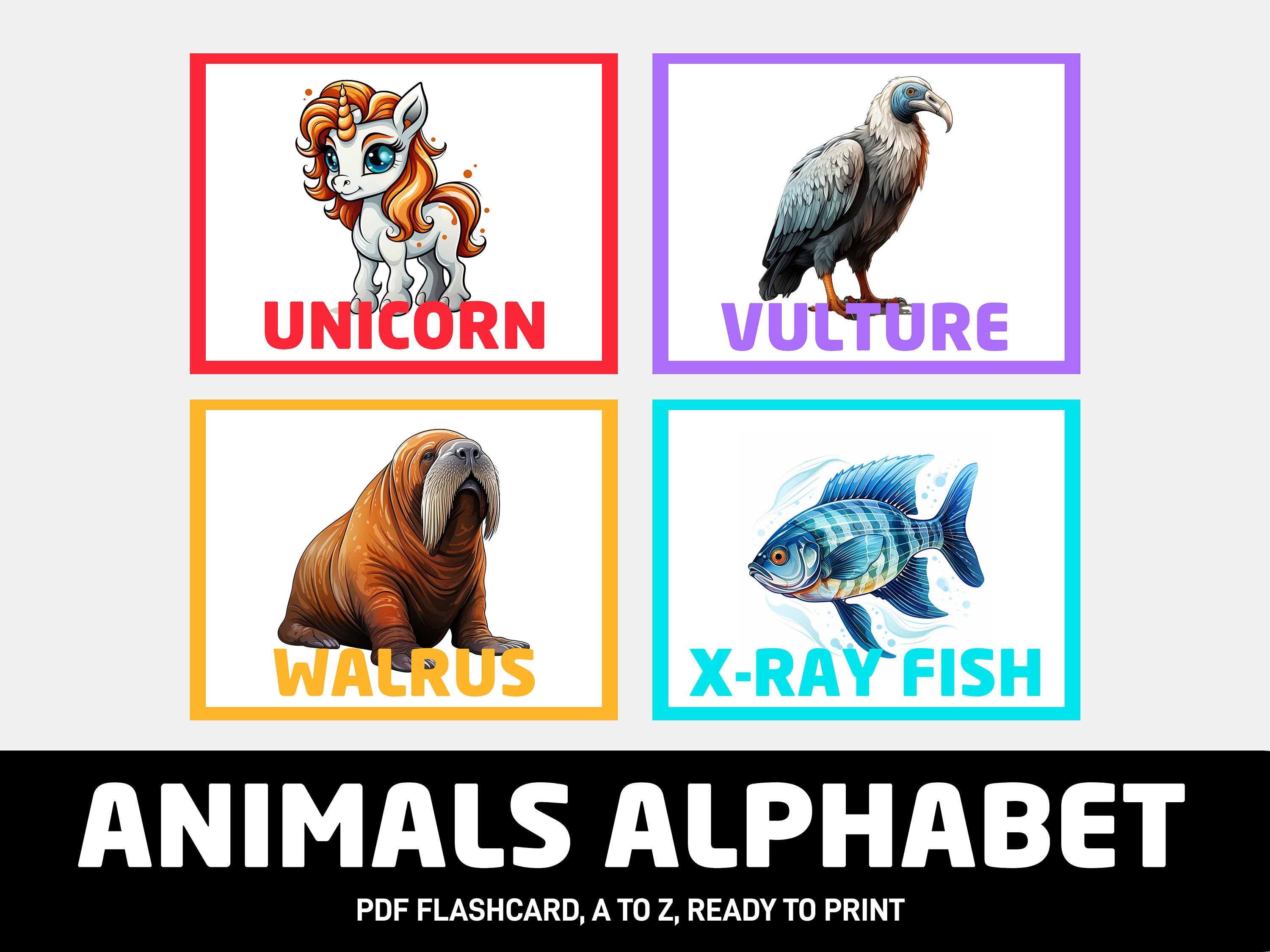 Animals Alphabet Flash Cards A to Z Ready to Print PDF - Etsy