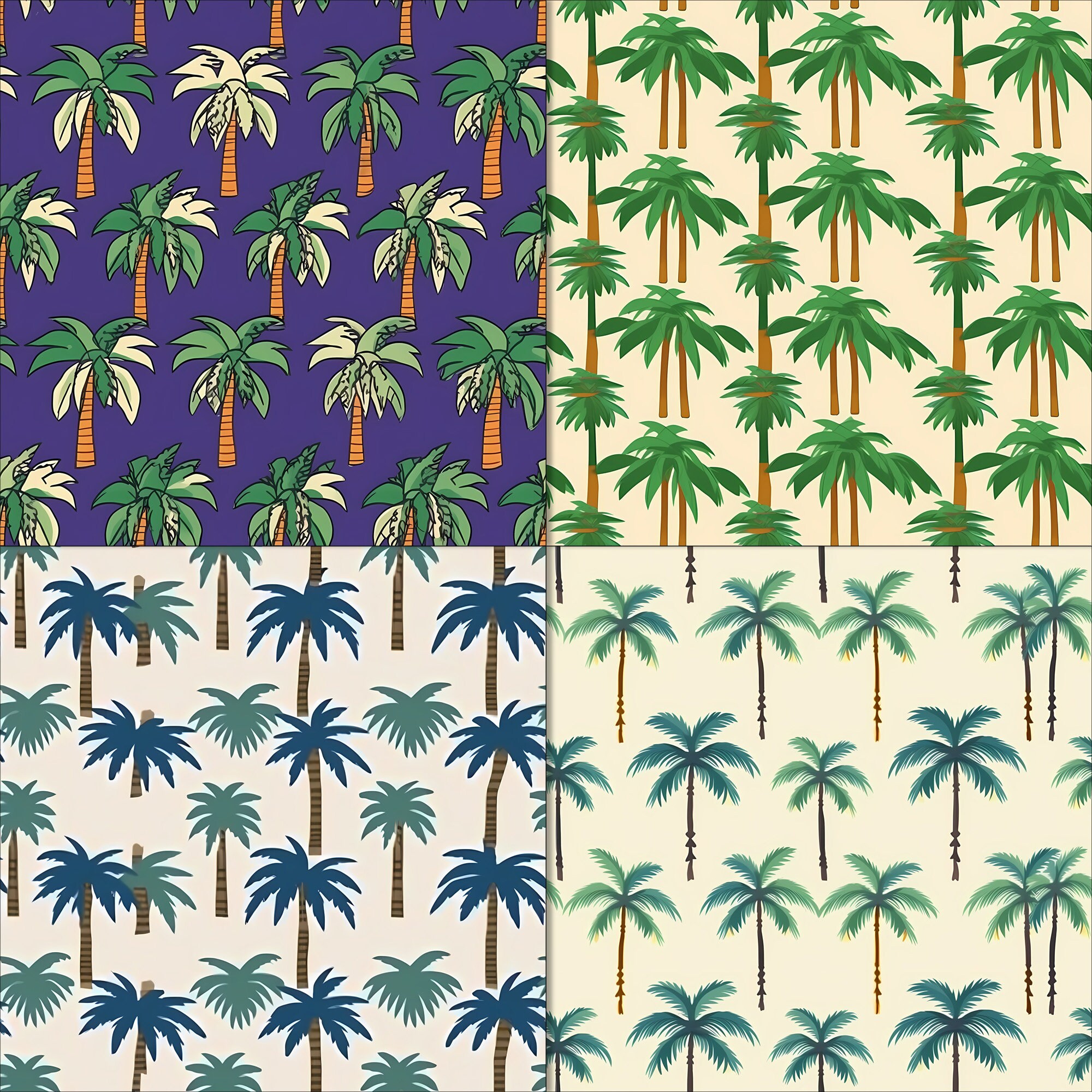 Set of 20 Seamless Palm Trees Patterns, Exotic Jungle Pack, Vibrant ...