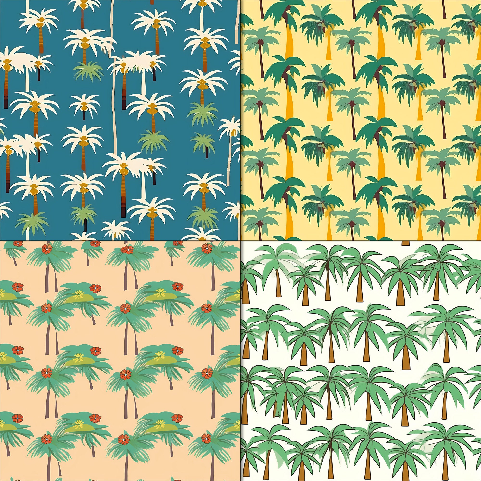 Set of 20 Seamless Palm Trees Patterns, Exotic Jungle Pack, Vibrant Colors, Retro Palm Trees ...