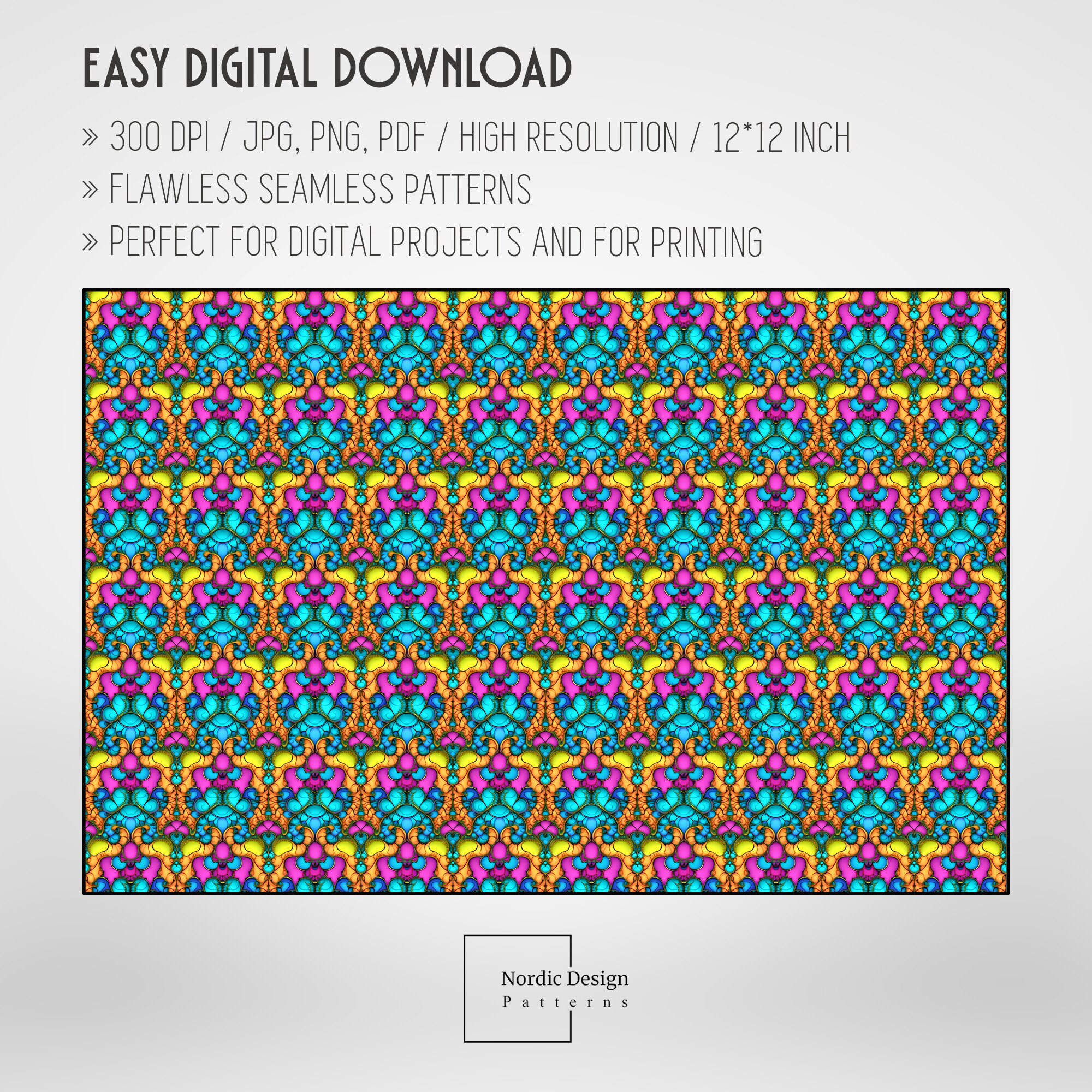 20 Seamless Vibrant Fractals Patterns - Digital Paper With Dynamic ...