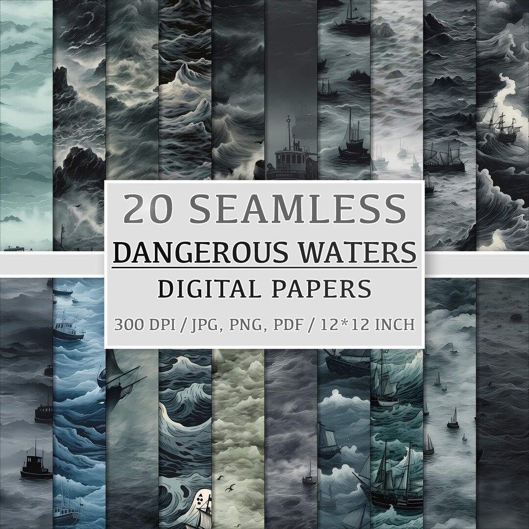 Perilous Seascape: 20 Seamless Dangerous Waters Patterns, Digital ...
