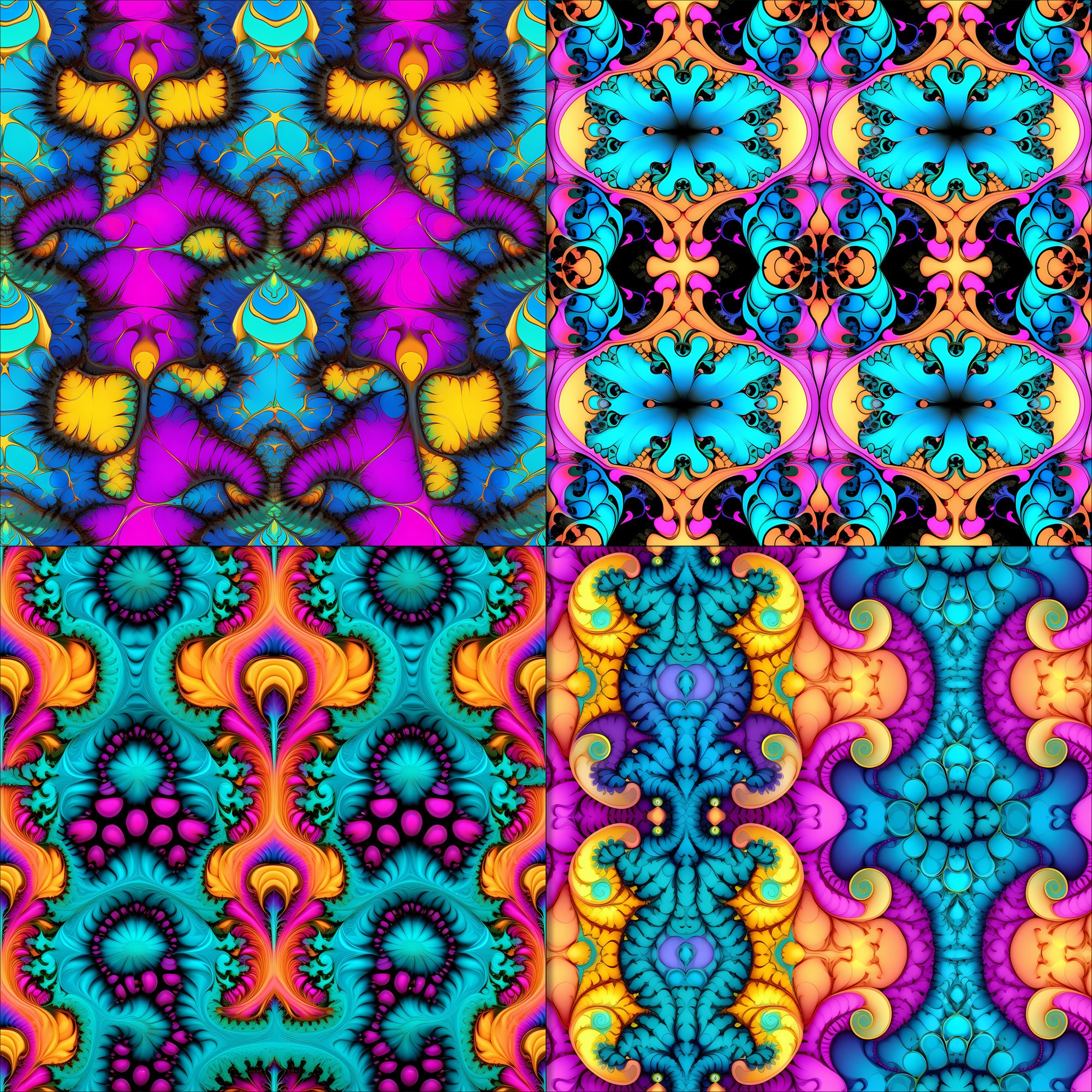 20 Seamless Vibrant Fractals Patterns - Digital Paper With Dynamic ...