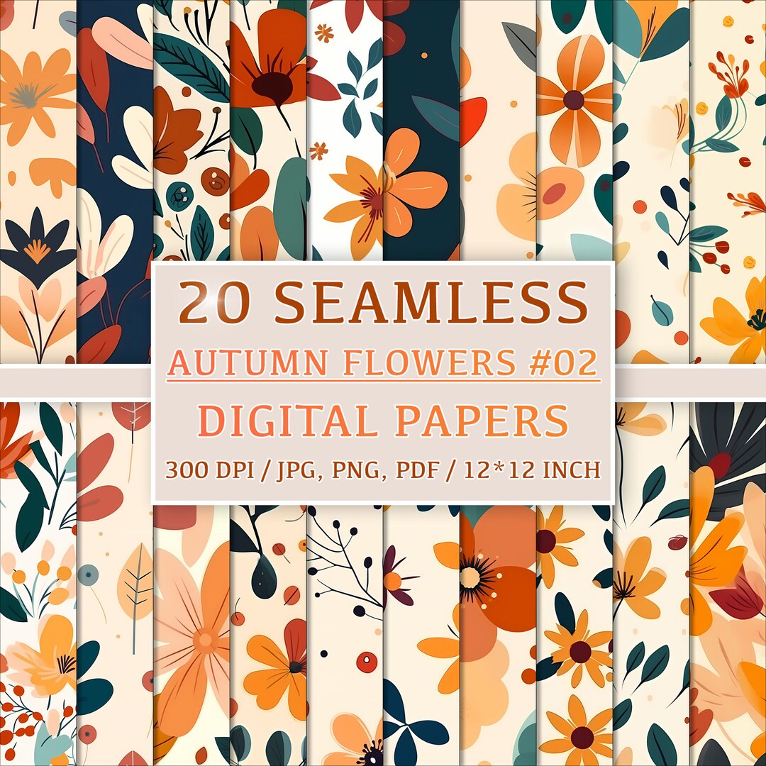 Autumn Bliss: Set of 20 Seamless Autumn Floral Patterns, Digital Paper ...