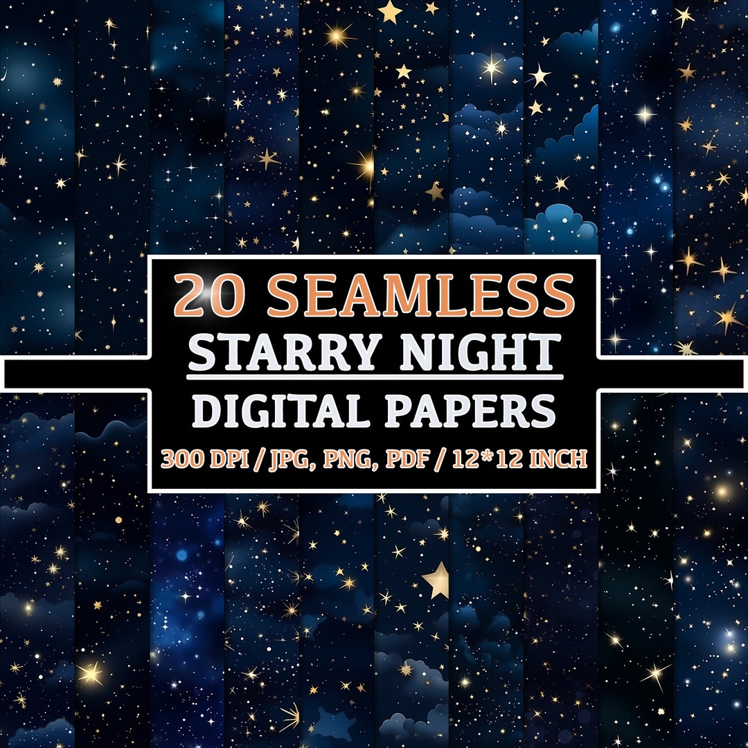 20 Seamless Starry Night Patterns - Cosmic Digital Papers With Stars ...