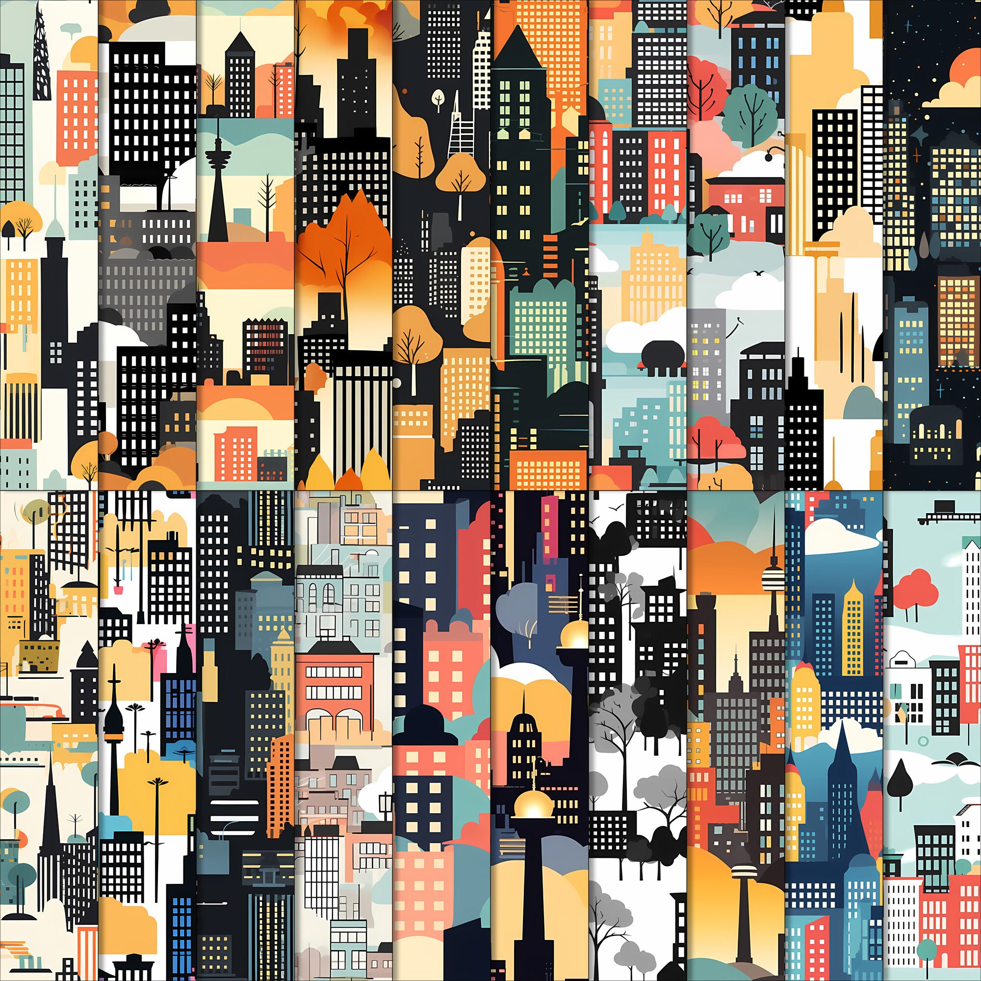 Urban Silhouette Harmony: 20 Seamless Cityscape Patterns - Etsy