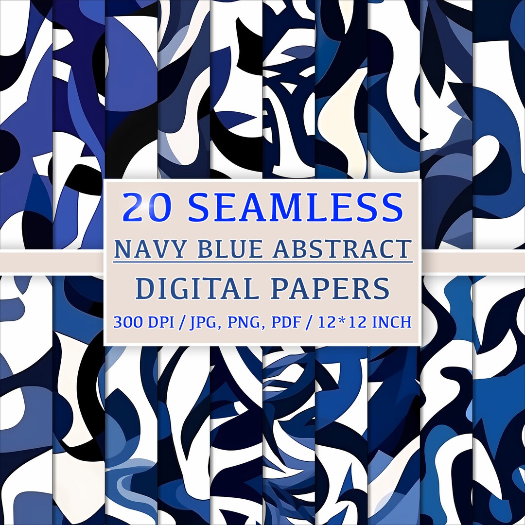 Set of 20 Navy Blue Abstract Seamless Patterns, Clipart, Backgrounds ...