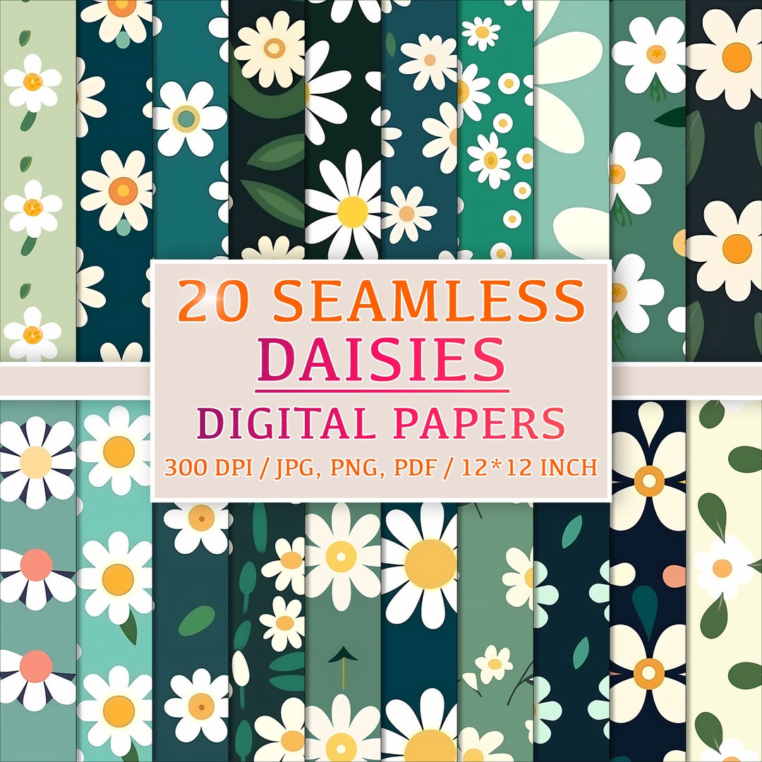 Set of 20 Seamless Daisy Patterns for Digital Papers, Clipart ...