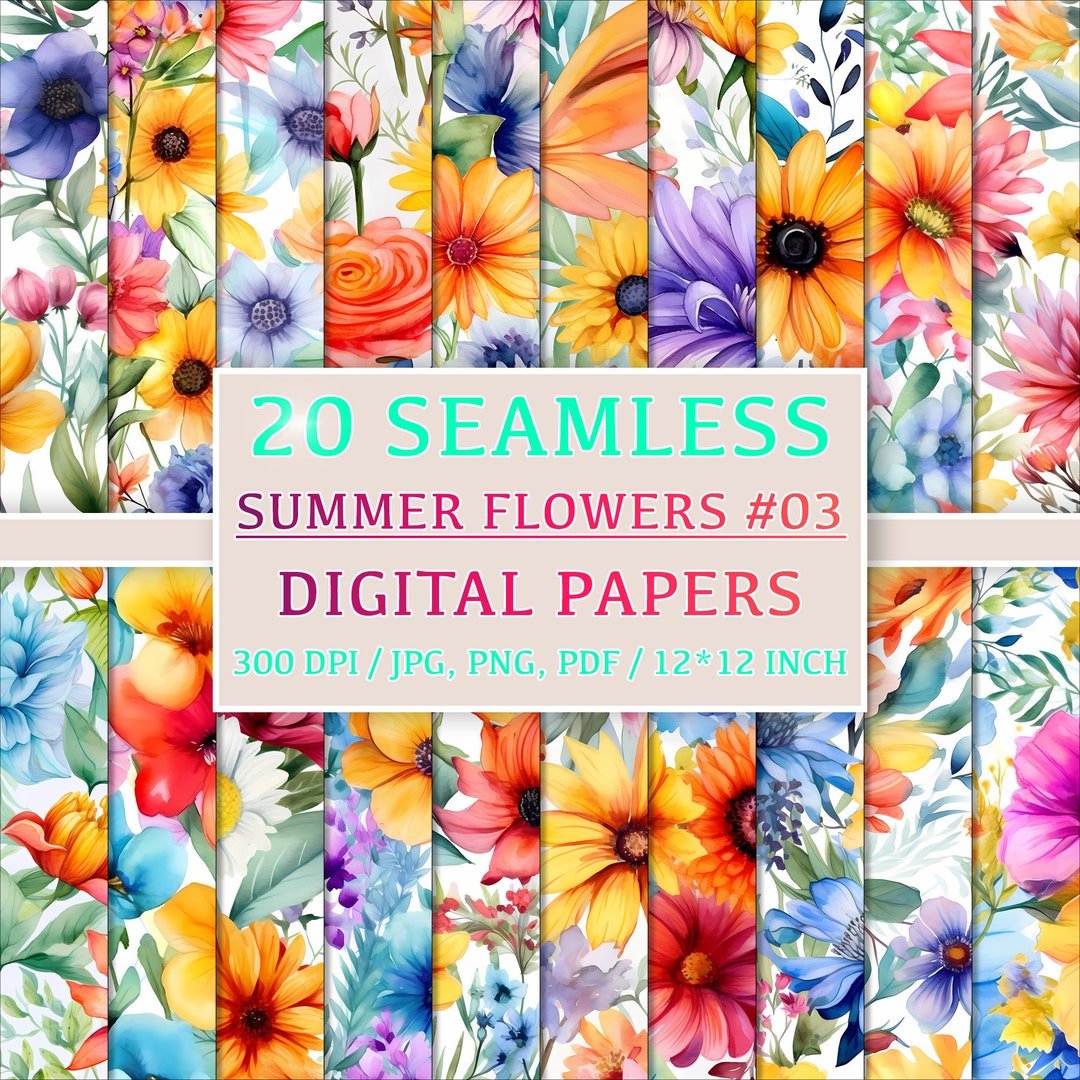 20 Seamless Patterns, Floral Digital Paper, Summer Spring Watercolor ...