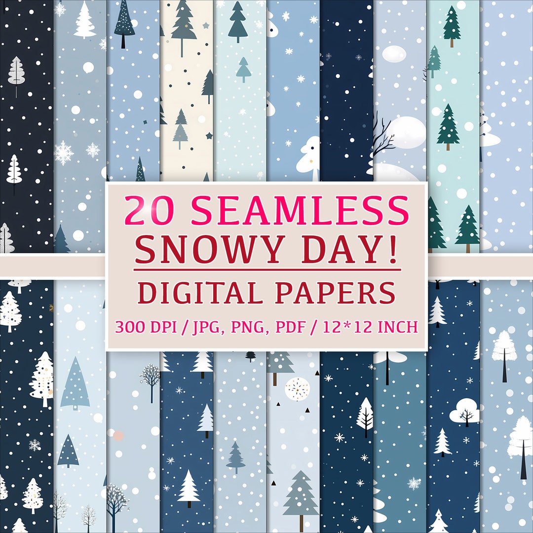 Set of 20 Seamless Snowy Day Patterns - Digital Winter Papers, Cold ...