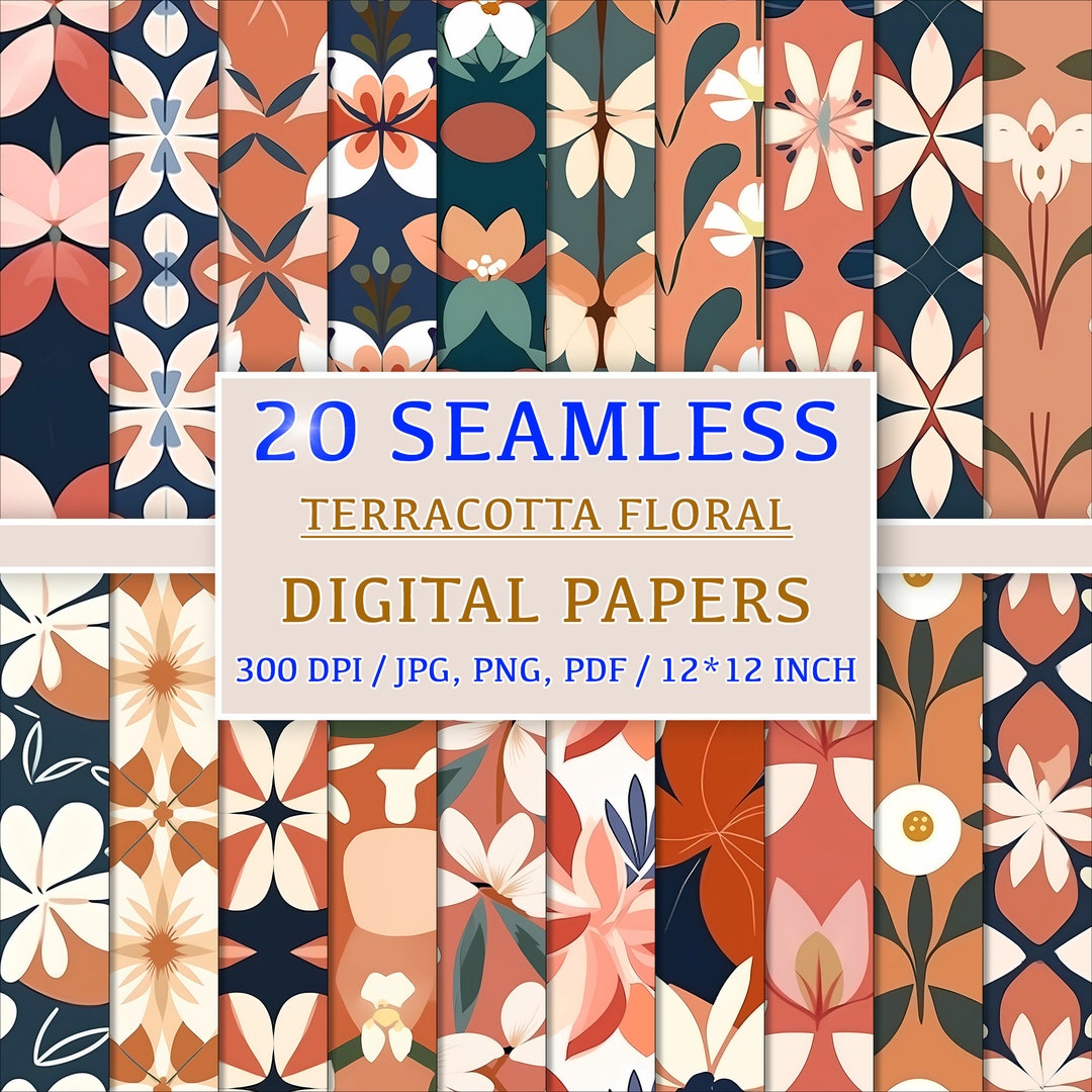 20 Seamless Terracotta Floral Patterns for Digital Papers, Scrapbooking ...