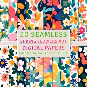 Set of 20 Patterns, Seamless Spring Floral Digital Paper, Spring ...